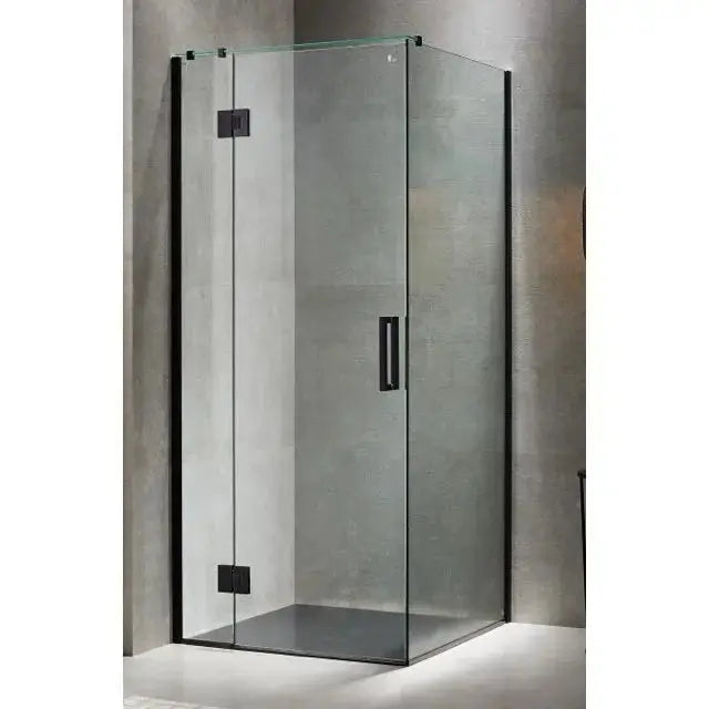 Frameless Hinged Shower Glass Door & Return Panel Matte Black Hardware ...