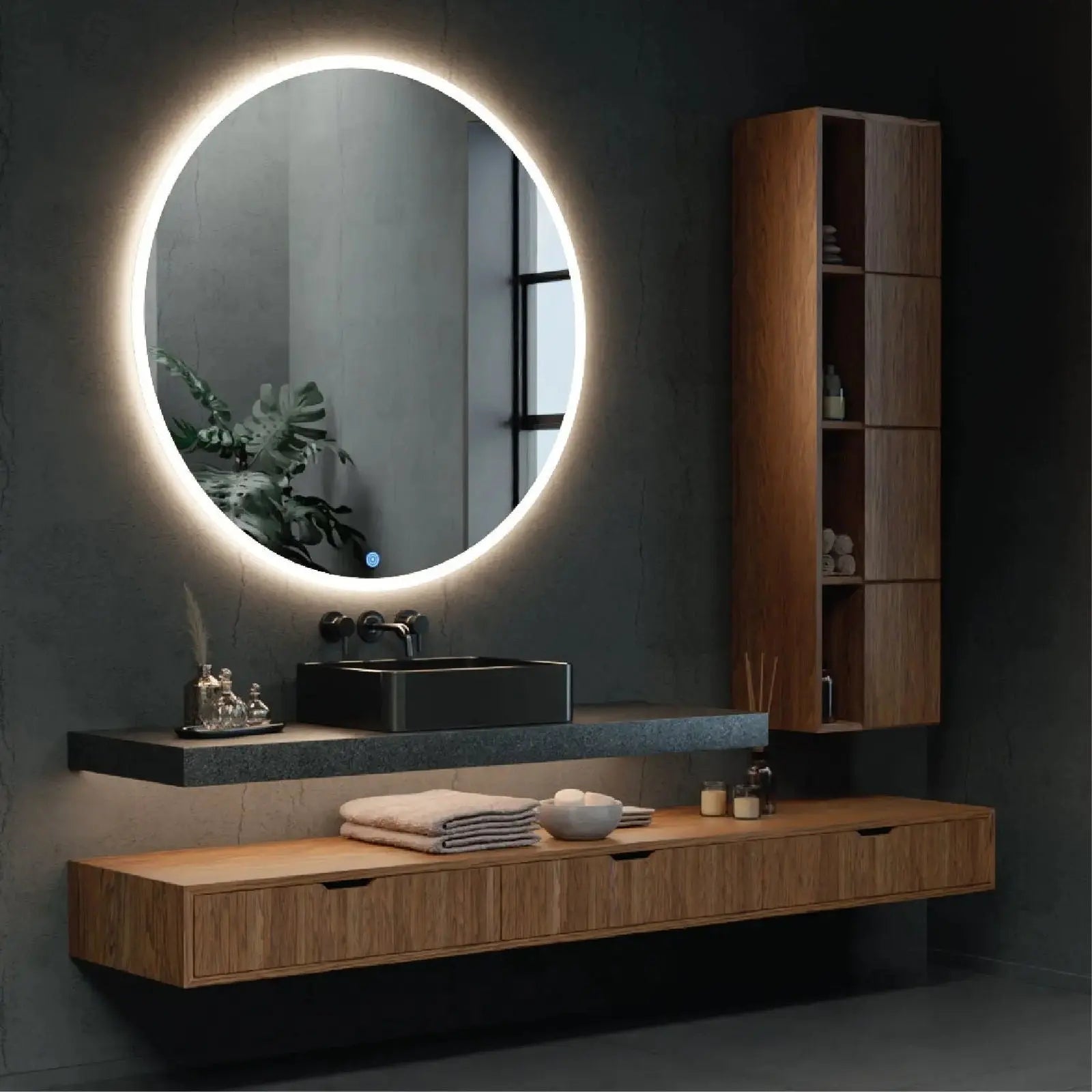 Round LED Touch Sensor Mirror with a Demister - 900mm Diameter ...
